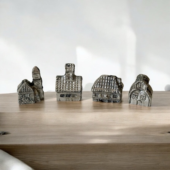 Vintage | Accents | Lot Of 4 Miniature Pewter Village Buildings Vintage ...